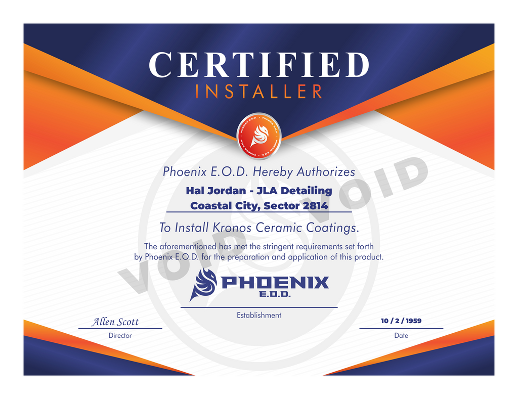 Phoenix E.O.D. Kronos Ceramic Coating Certification